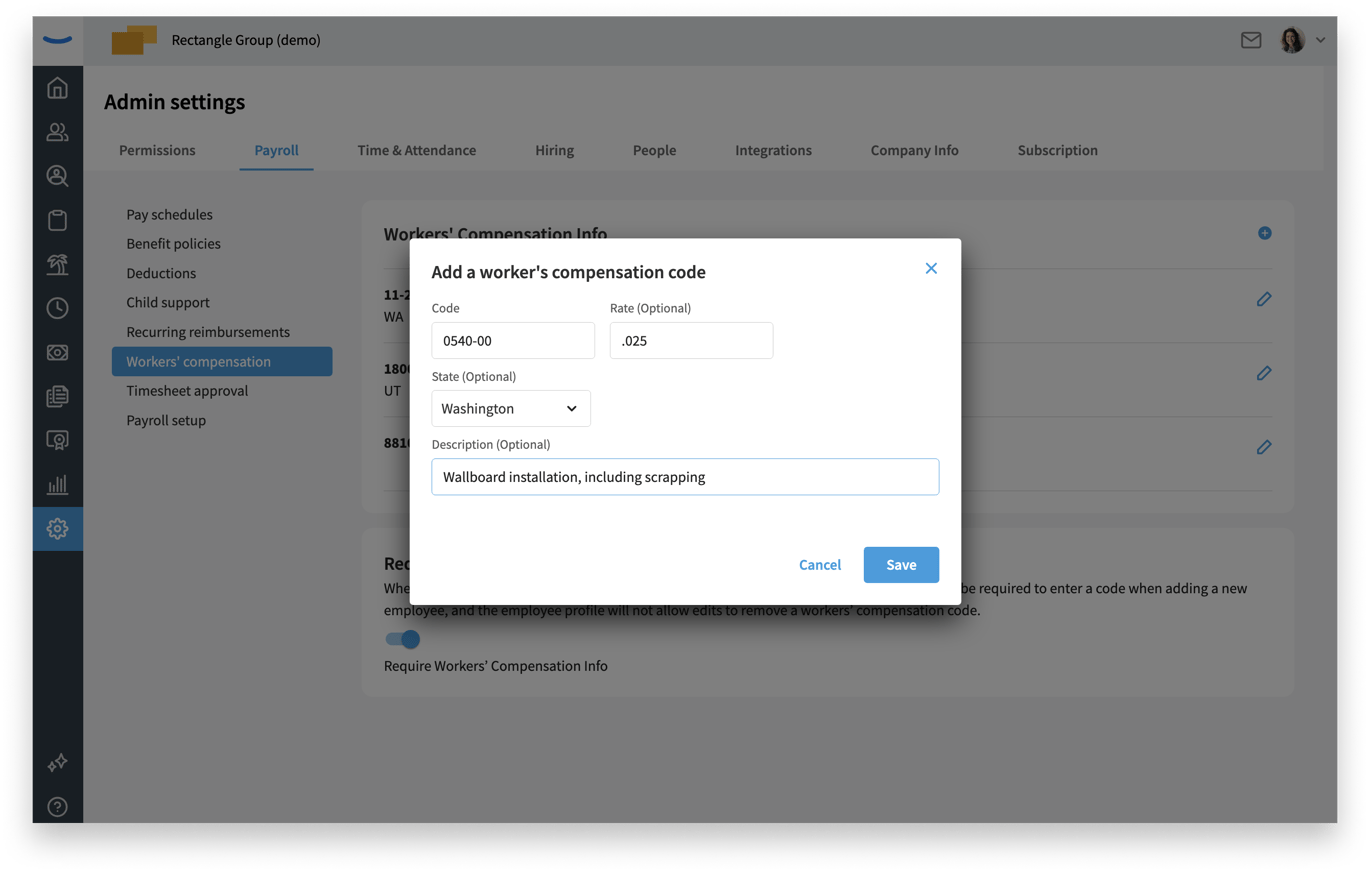 How to set up Workers' Compensation Codes in Eddy