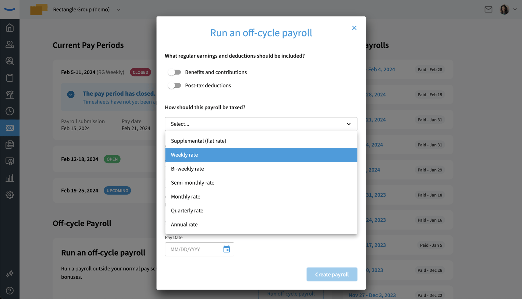 How to create an off-cycle payroll