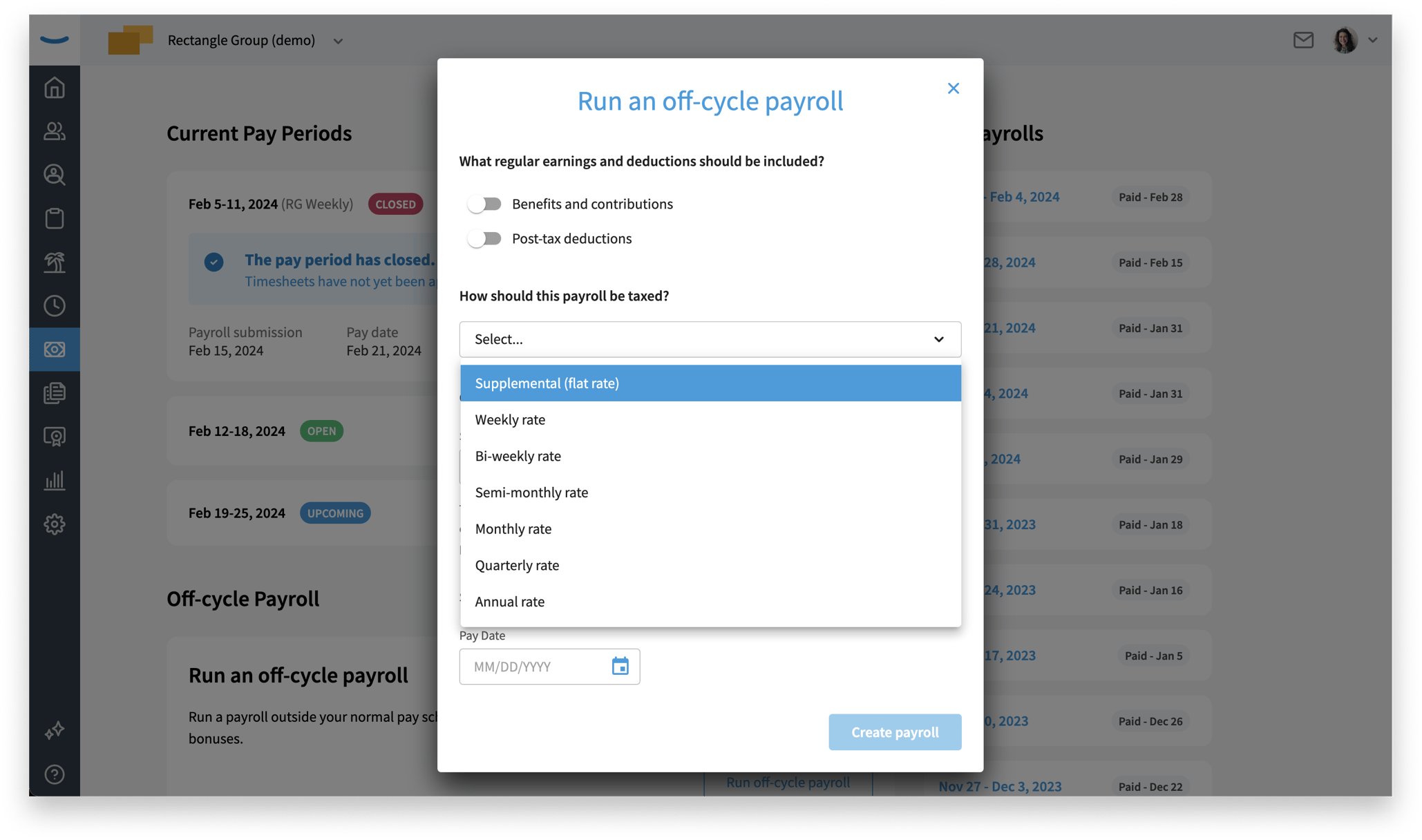 How to create an off-cycle payroll
