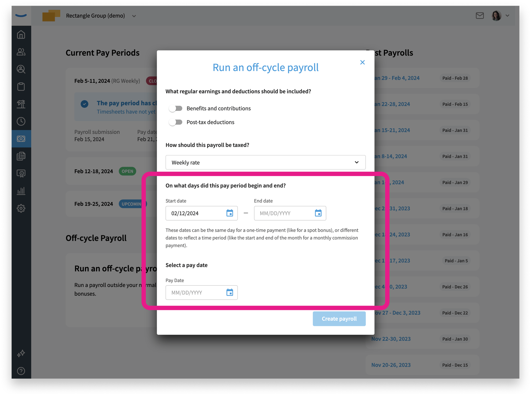 How to create an off-cycle payroll