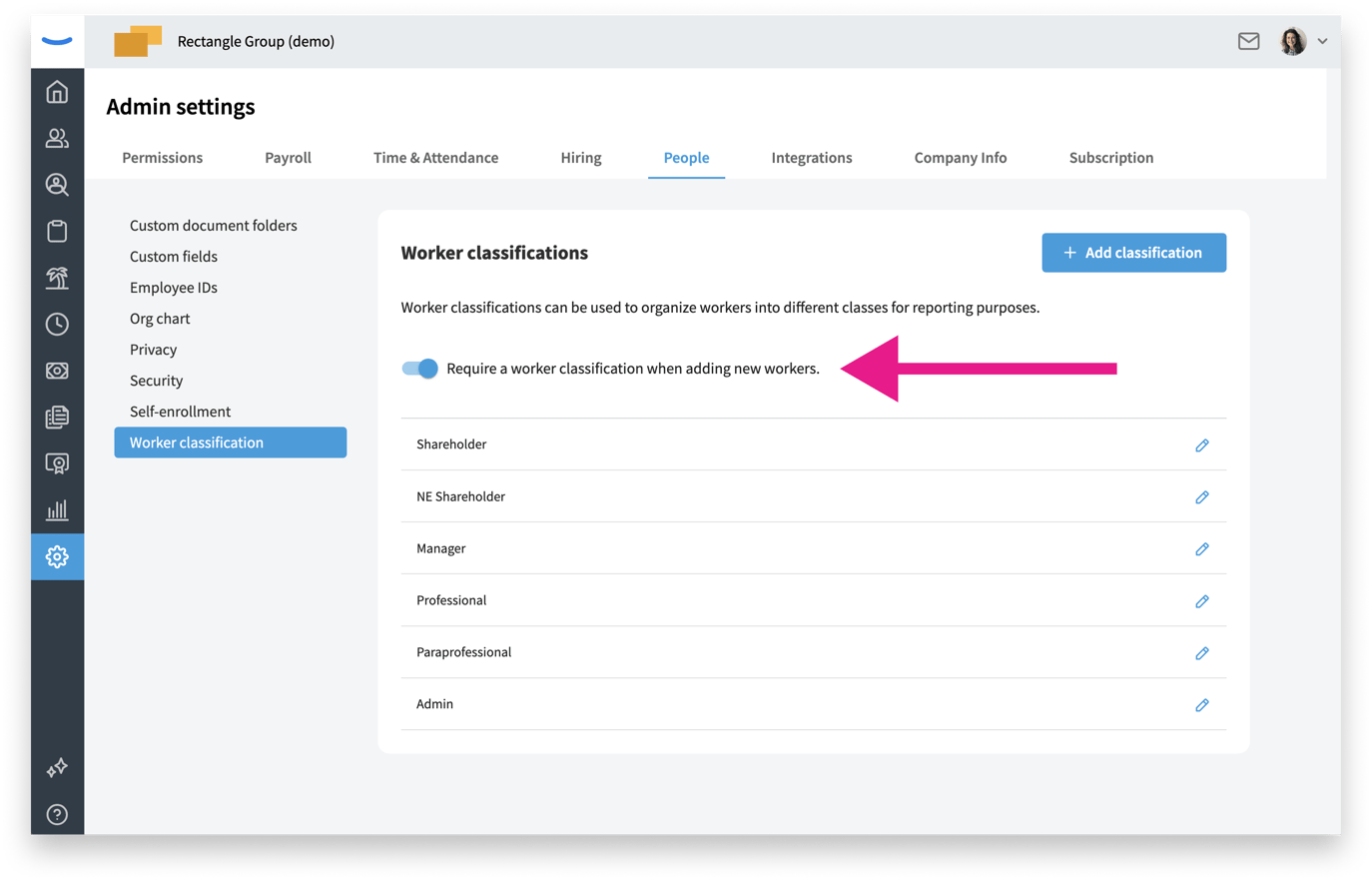 How to set up worker classifications